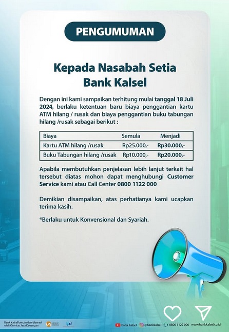 Perubahan Biaya Penggantian Kartu ATM dan Buku Tabungan Hilang atau ...