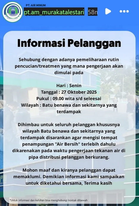Isi Tandon dari Sekarang! Air Leding di Batu Benawa HST Bakal Mati ...